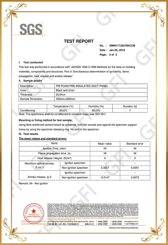 Certificate - GFI PIR Ductting PIR Duct System - GFI